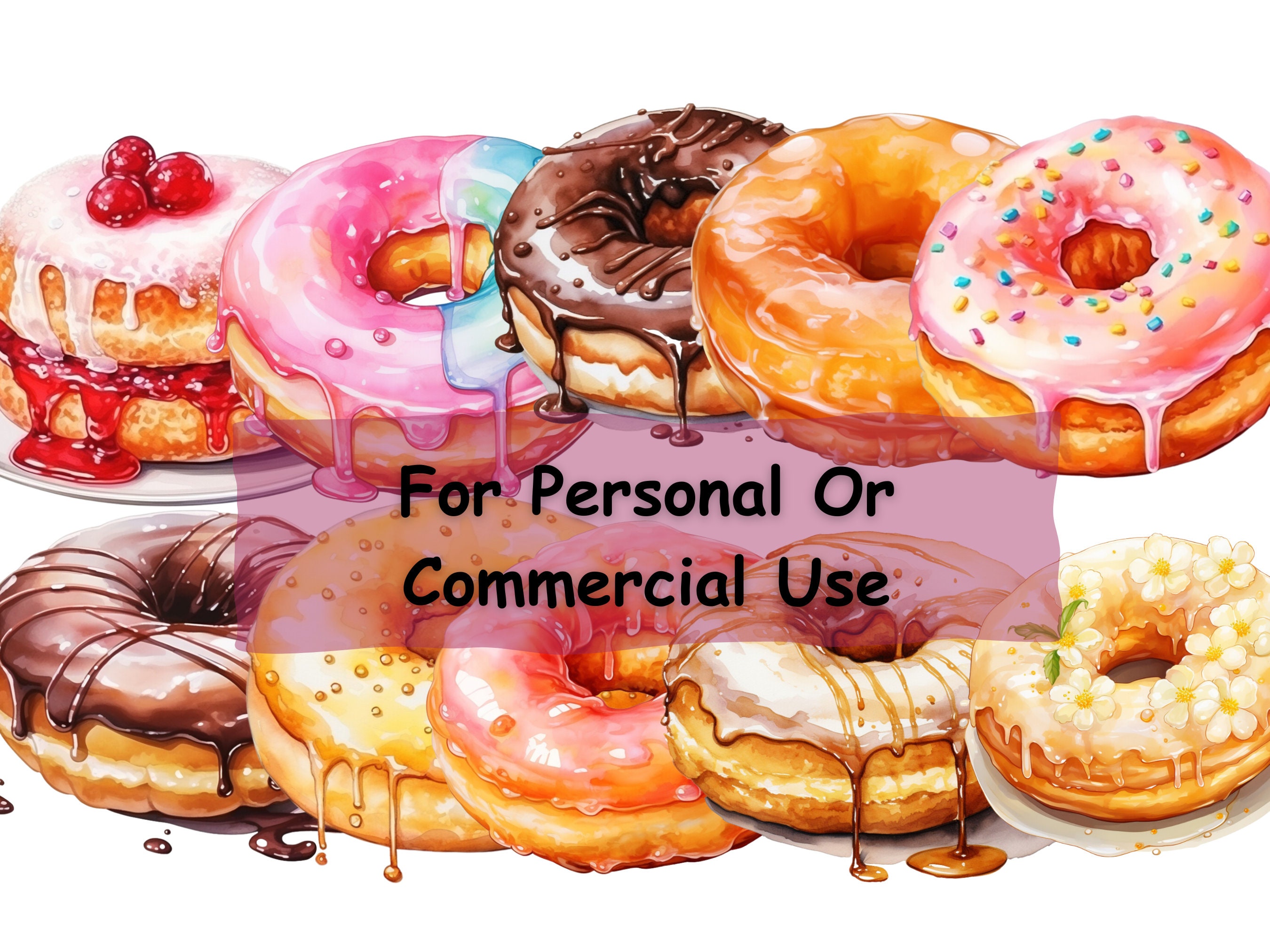 Donut Clipart Watercolor Donut PNG Bundle Baking Dessert - Etsy