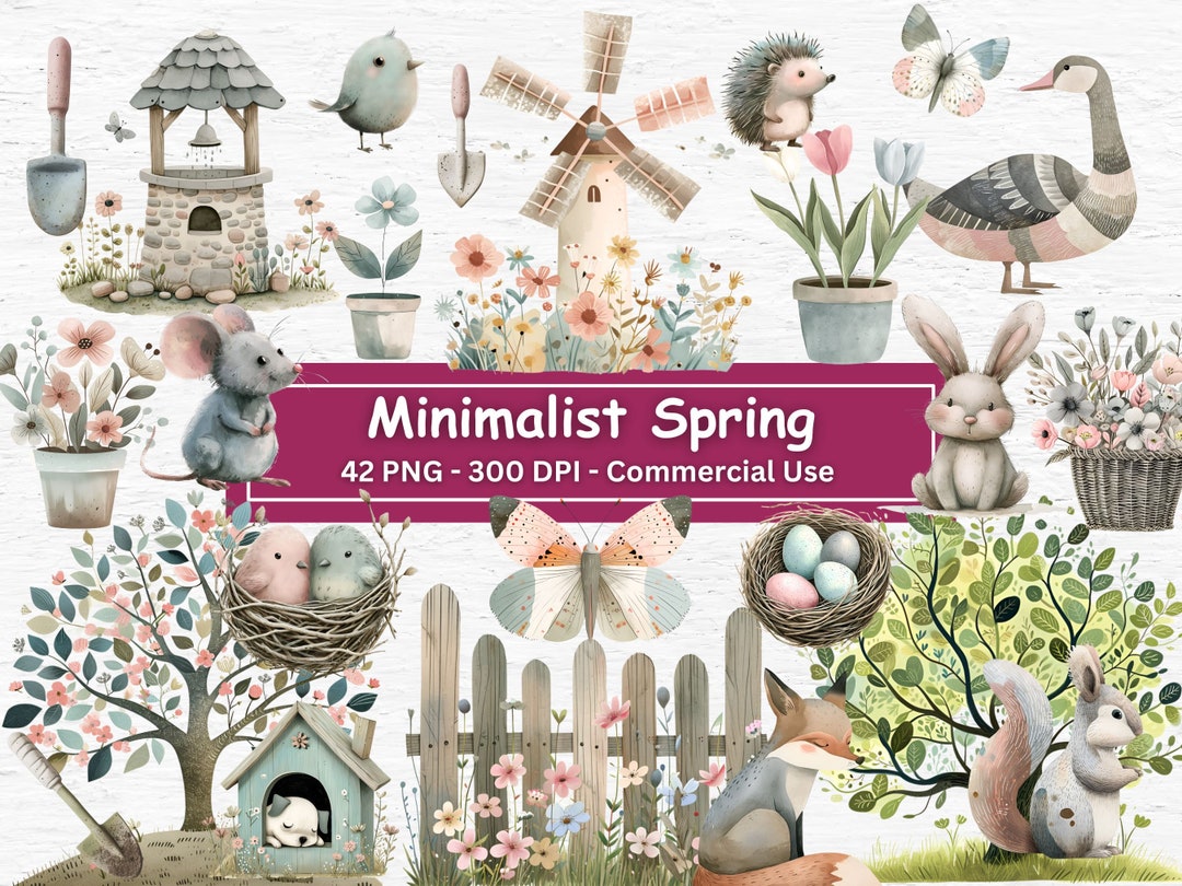 Spring Clipart Bundle: 42 Cartoon Animal & Plant Pngs (digital Download ...