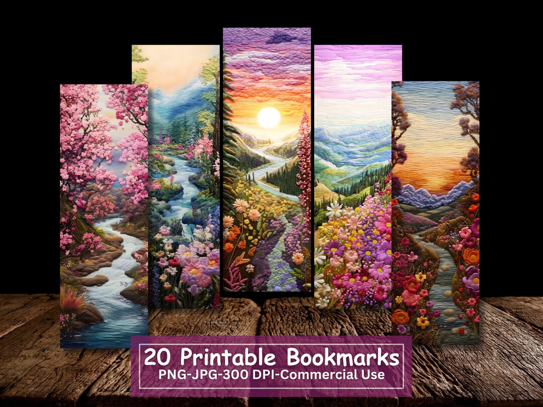 Embroidered Landscape Bookmarks Bundle, Set of 20 PNG/JPG, Fantasy ...