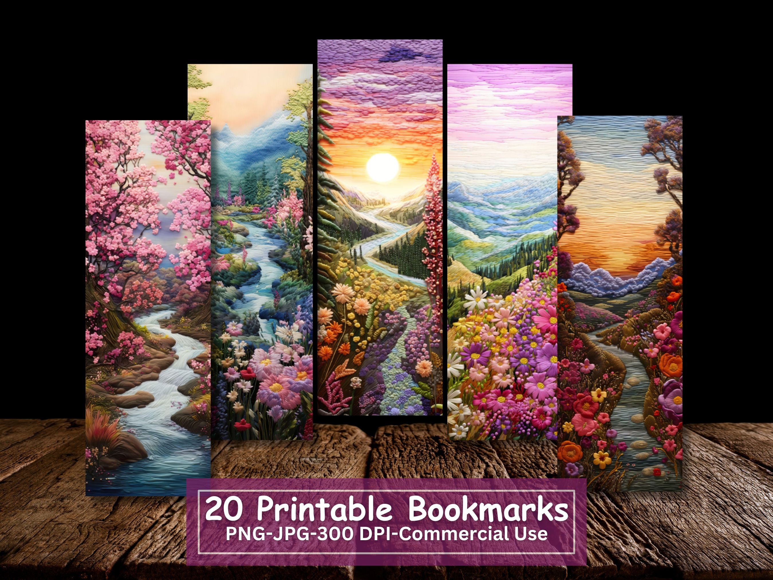 Embroidered Landscape Bookmarks Bundle, Set of 20 PNG/JPG, Fantasy ...