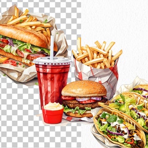 Watercolor Takeout Food Clipart Set: 55 Pngs (digital Download) - Etsy