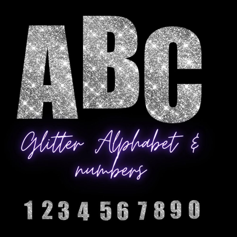 Silver Glitter Alphabet & Numbers Clip Art: Shiny PNG (digital Download ...