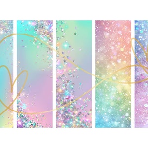 Unicorn Glitter Printable Bookmarks Bundle, Set of 20 PNG/JPG, Pastel ...