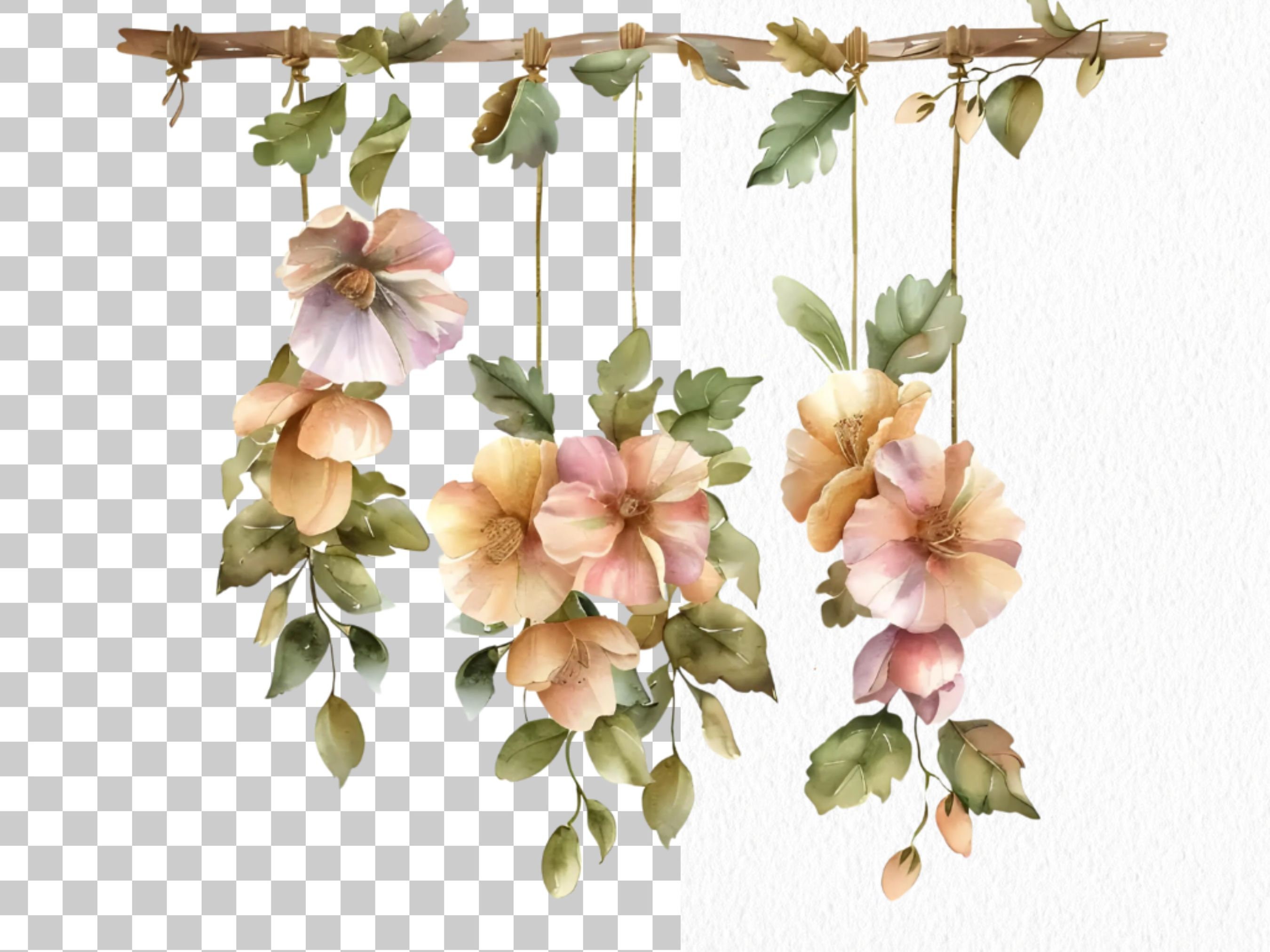 Watercolor Hanging Flowers Clipart: Botanical PNG Set (digital Download ...