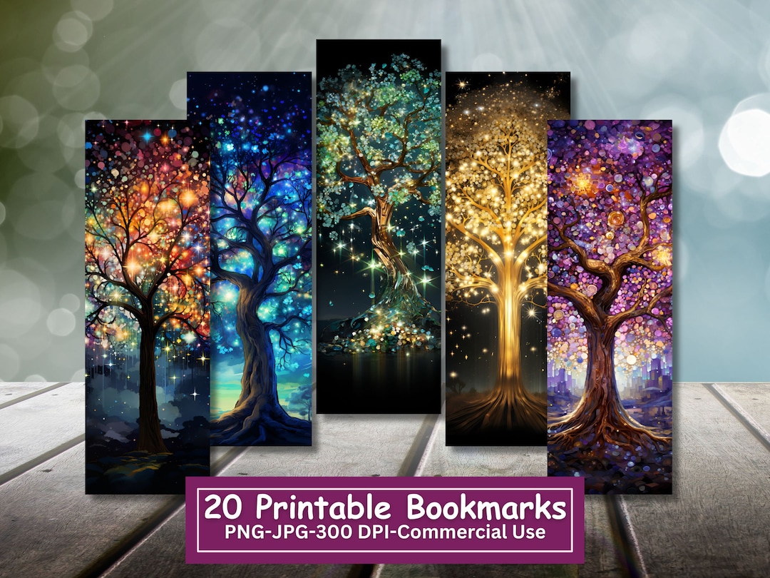 Enchanted Trees Printable Bookmarks Bundle, Set of 20 PNG/JPG Bookmark ...