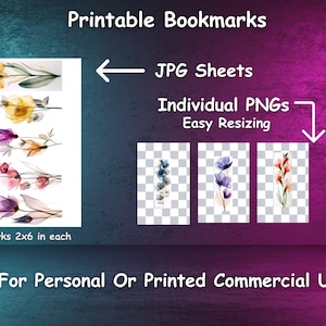 Translucent Watercolor Flowers Printable Bookmarks Bundle, Set of 20 ...