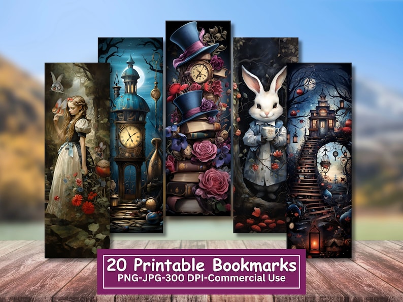 Dark Alice in Wonderland Printable Bookmarks Bundle, Set of 20 Png/jpg ...