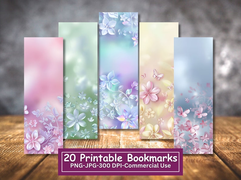 Pastel Floral Printable Bookmarks: Spring Flower PNG JPG Set (digital ...