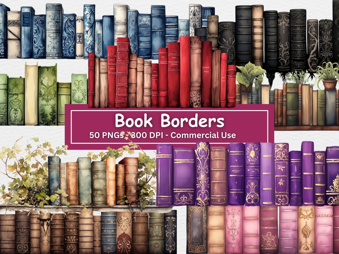 Watercolor Book Border Clipart: Vintage Fantasy PNG Set (digital ...