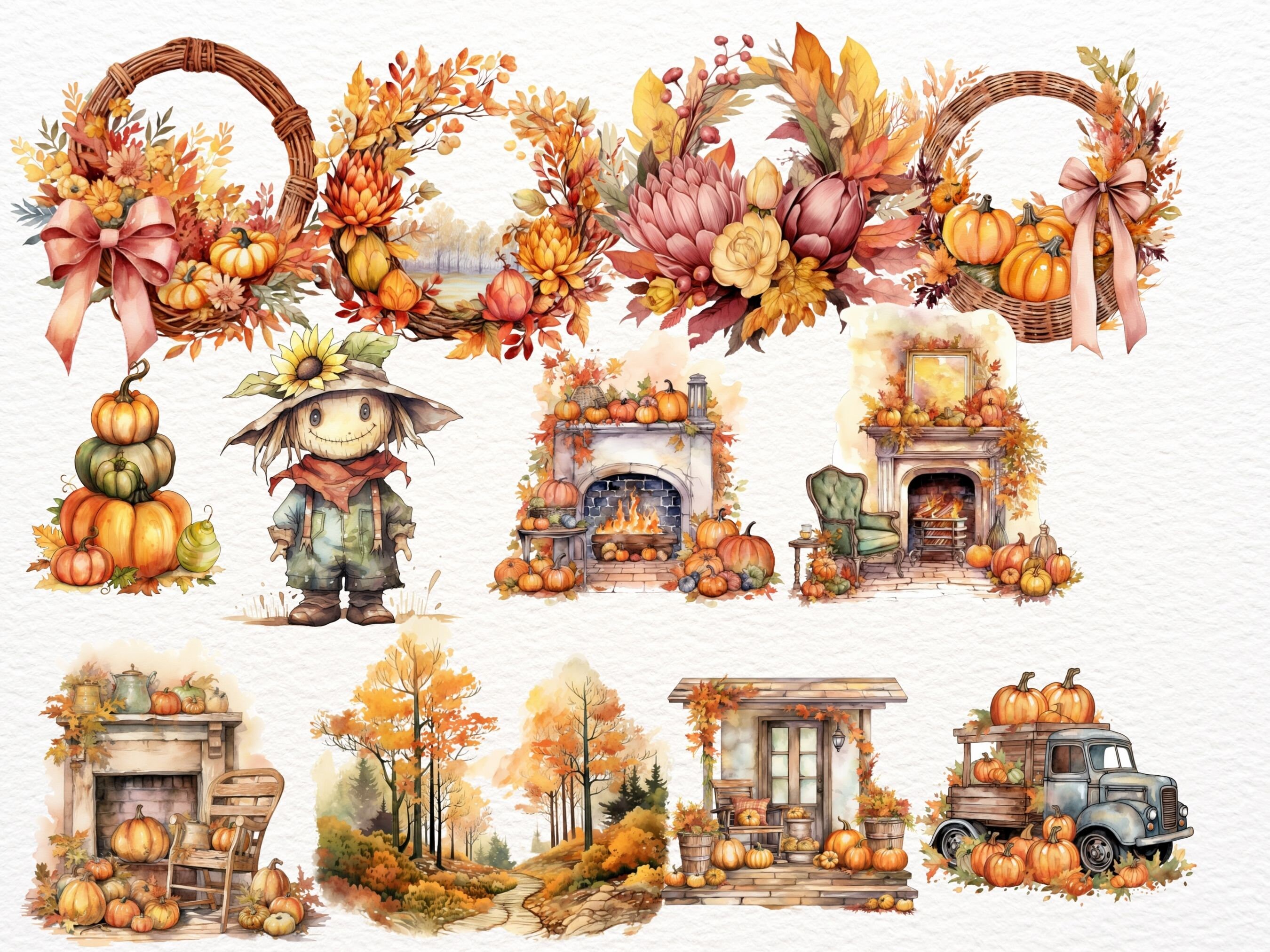 Autumn Variety Clipart Bundle 65 PNG Set Rustic Fall Cozy - Etsy