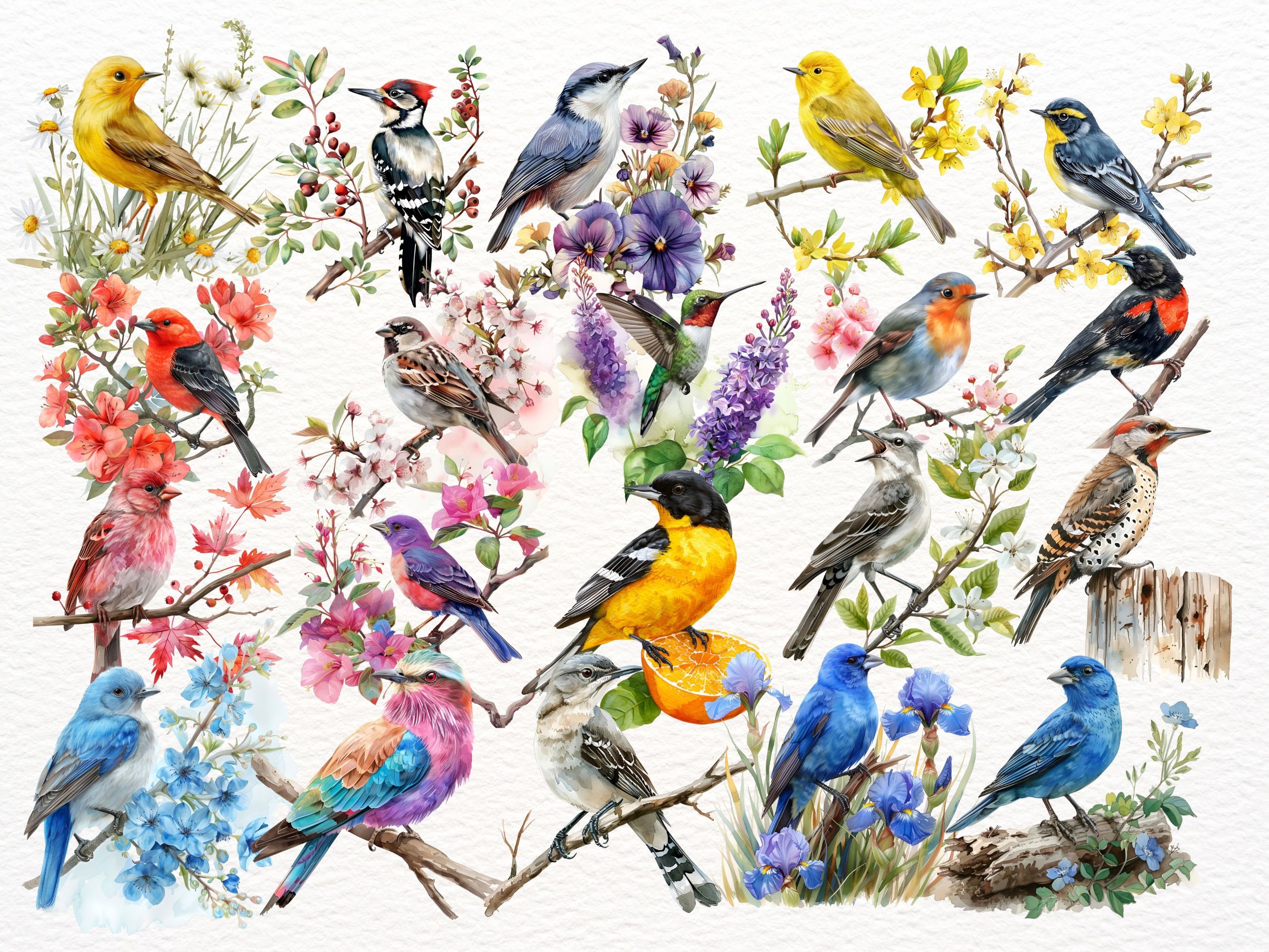 Colorful Birds Clipart Bundle, PNG Set of 32, Bird Illustrations ...