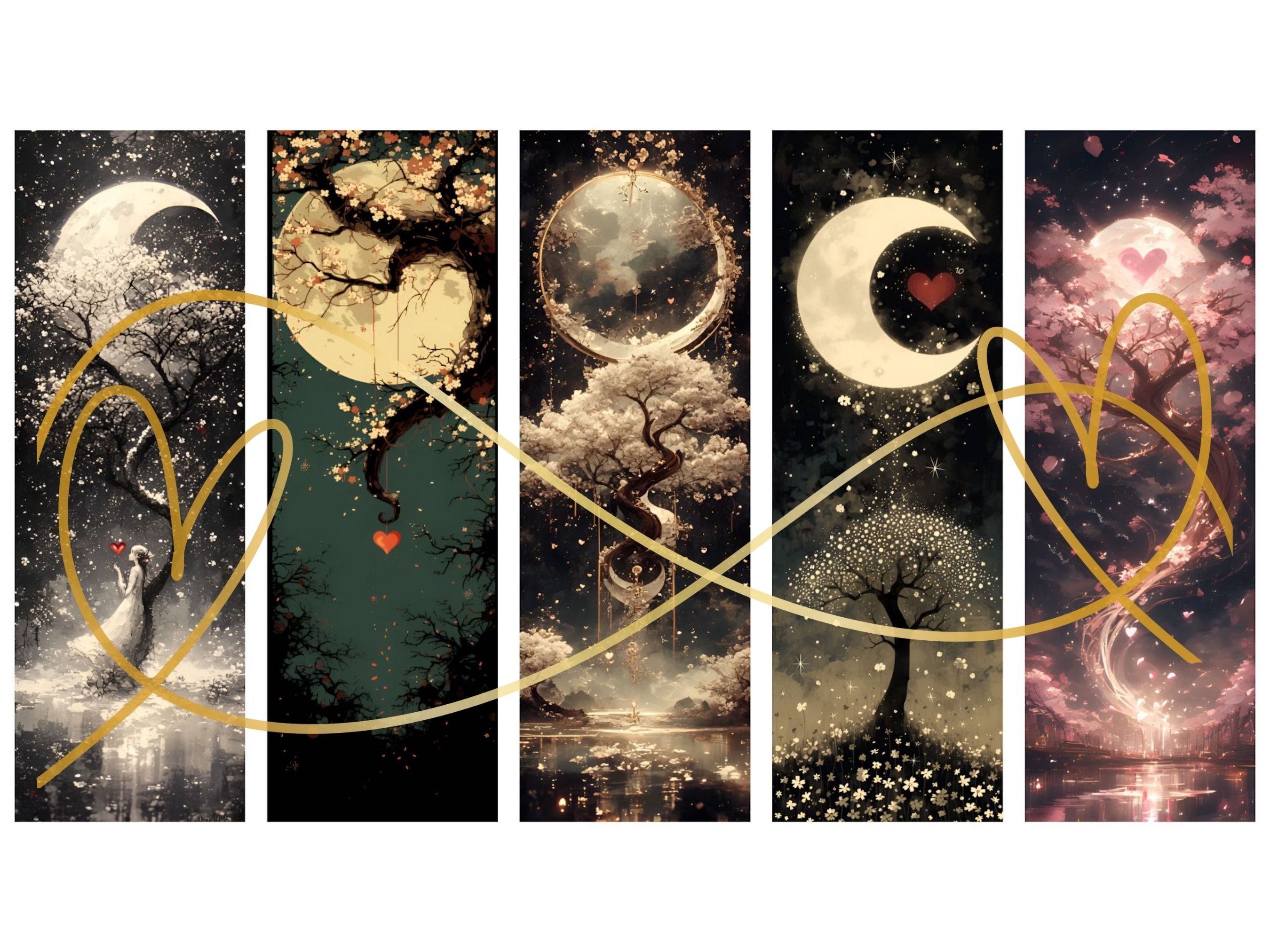 Fantasy Trees With Hearts Printable Bookmarks Bundle, Set of 20 PNG/JPG ...