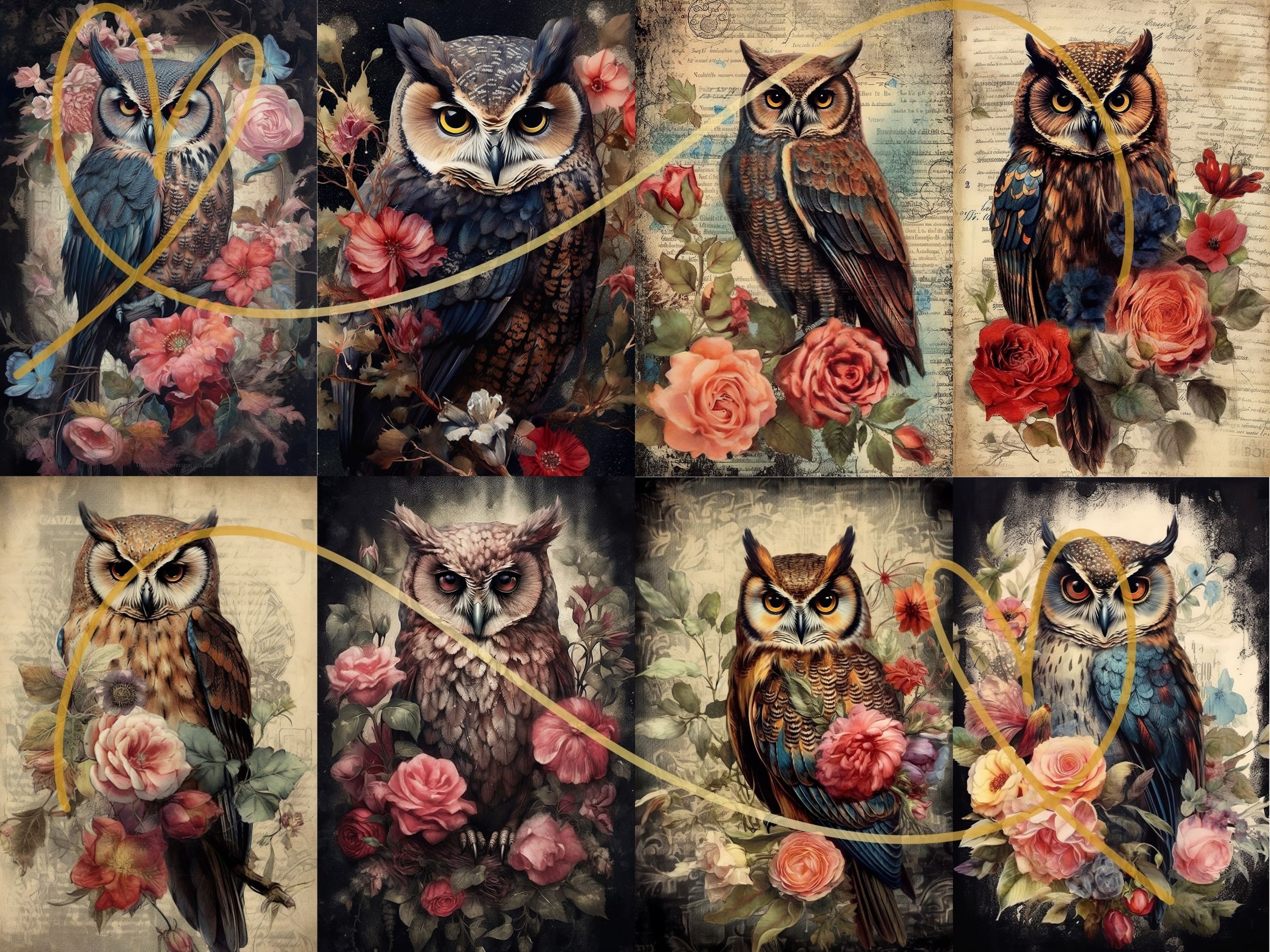 Vintage Collage Owls Paper Bundle Floral Owl Junk Journal - Etsy