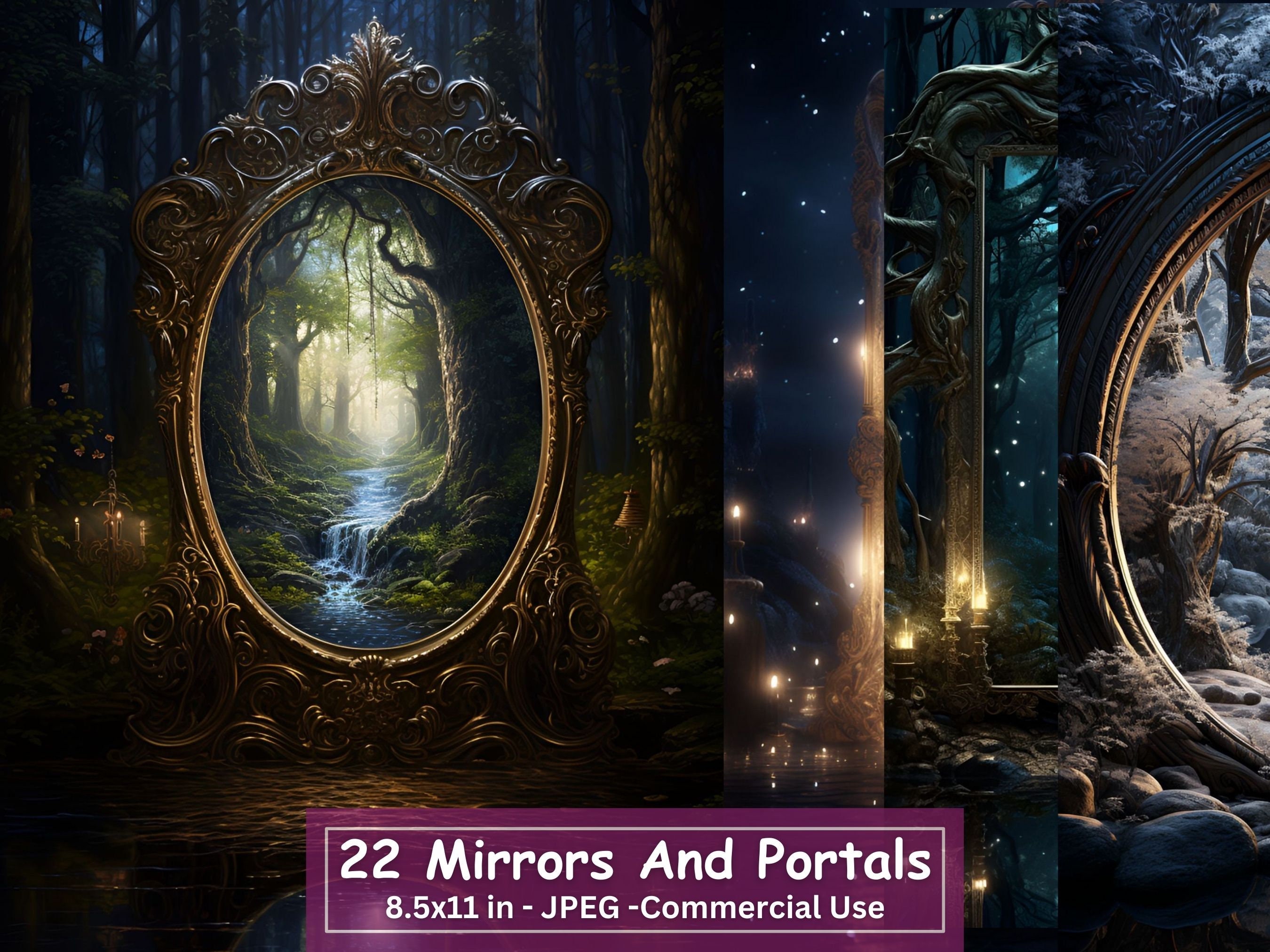 22 Fantasy Mirror and Portal Digital Paper, Fantasy Woods Backdrop ...