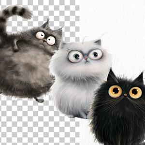 Quirky Cats Clipart Bundle, 45 PNG Set, Transparent Background, Silly ...
