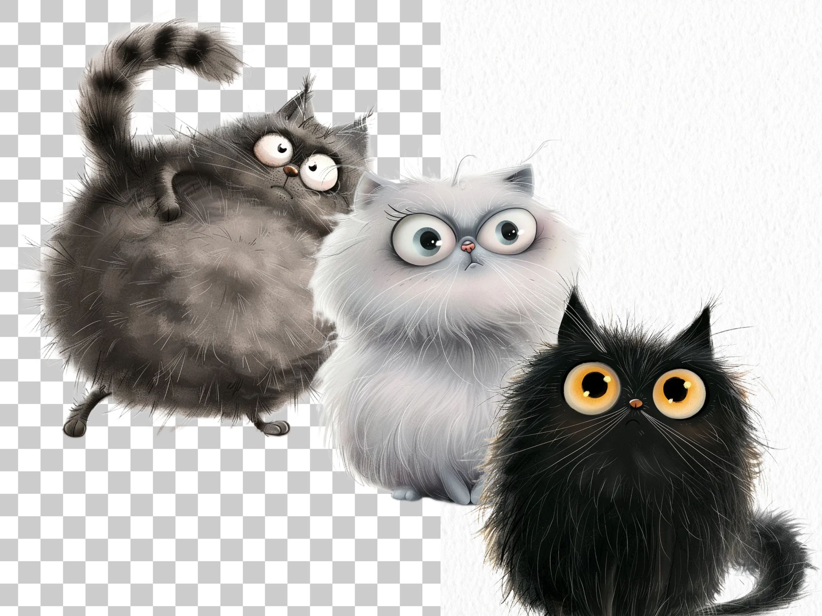 Quirky Cats Clipart Bundle, 45 PNG Set, Transparent Background, Silly ...