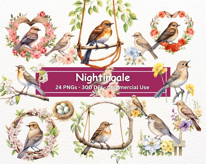 10 Sparrow Bird Watercolor Clipart Graphics Digital Download PNG Files ...