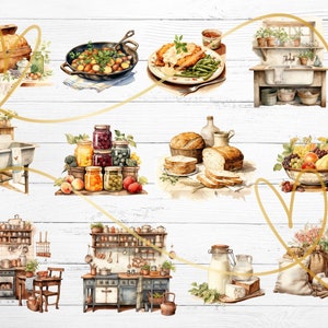 Vintage Country Farmhouse Kitchen Clipart Bundle, PNG Set of 50 ...