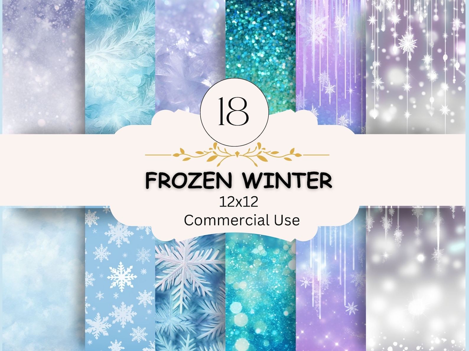 Frozen Winter Digital Paper Bundle, Snowflakes, Snow, Ice, Frozen ...
