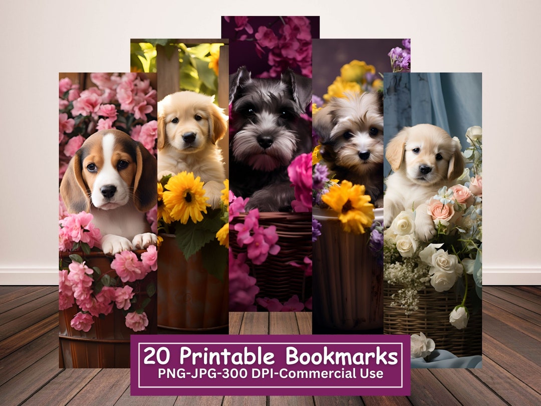 Dogs in Baskets Printable Bookmarks Bundle (JPG, PNG) - Etsy