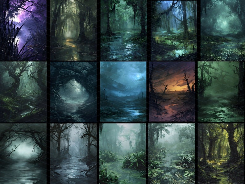 Fantasy Swamp Digital Paper: Gothic Forest Backgrounds (digital ...