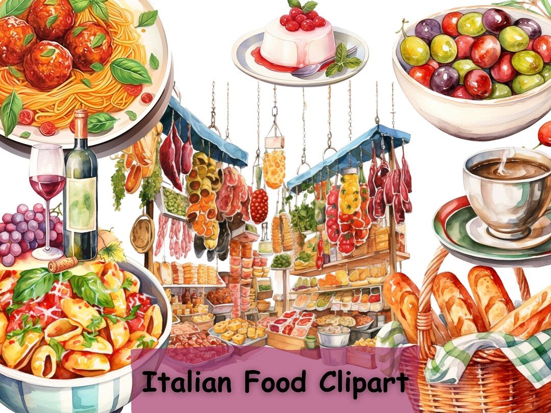 Watercolor Italian Food Clipart, 21 Pngs, Italian Party Decor, Italian ...