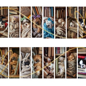 Puppies Sleeping With Books Printable Bookmarks: Set of 20 (digital ...