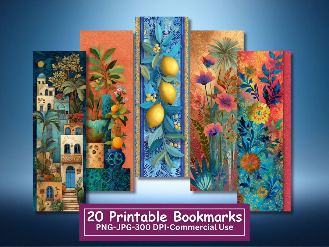 Mediterranean Summer Printable Bookmark Bundle, Bookmark Sublimation ...