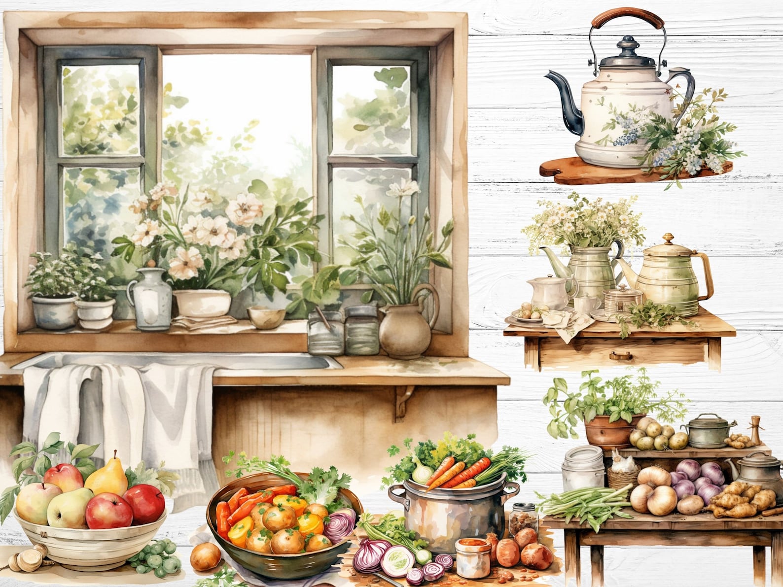 Modern Country Farmhouse Kitchen Clipart Bundle PNG Set of - Etsy