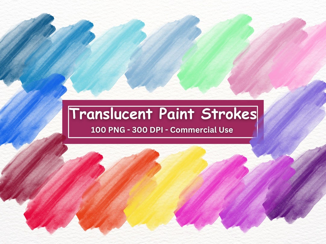 Translucent Watercolor Brush Strokes Clipart, 100 PNG Set, Digitally ...