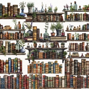 Dark Academia Book Border & Shelves Clipart: 33 PNG Set (digital ...