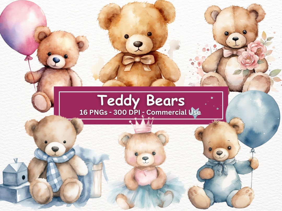 Teddy Bear Clipart Bundle, 16 PNG Set, Nursery Art, Card Making ...