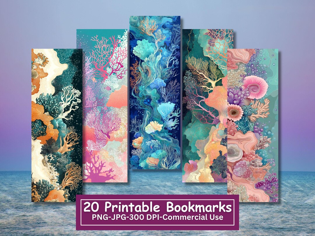Coral Reef Printable Bookmarks: Ocean Summer Designs (PNG/JPG) - Etsy