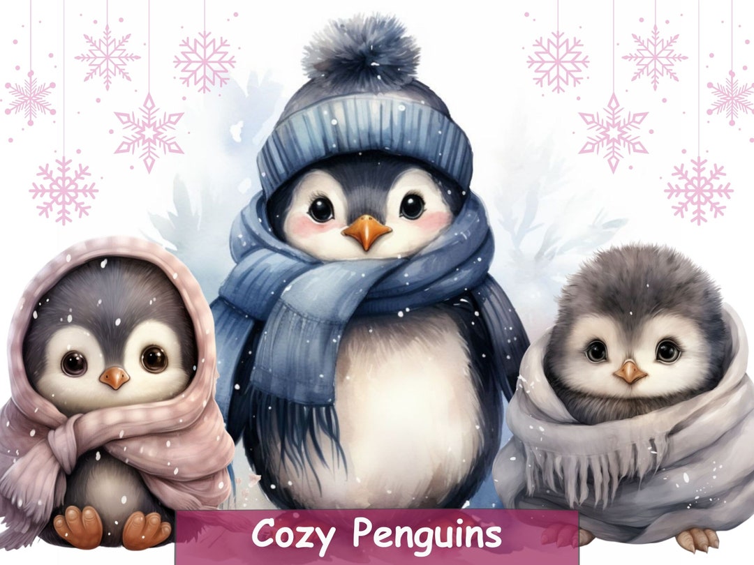 Cozy Penguins Clipart Bundle, 12 JPG Plus Bonus Winter Digital Paper ...
