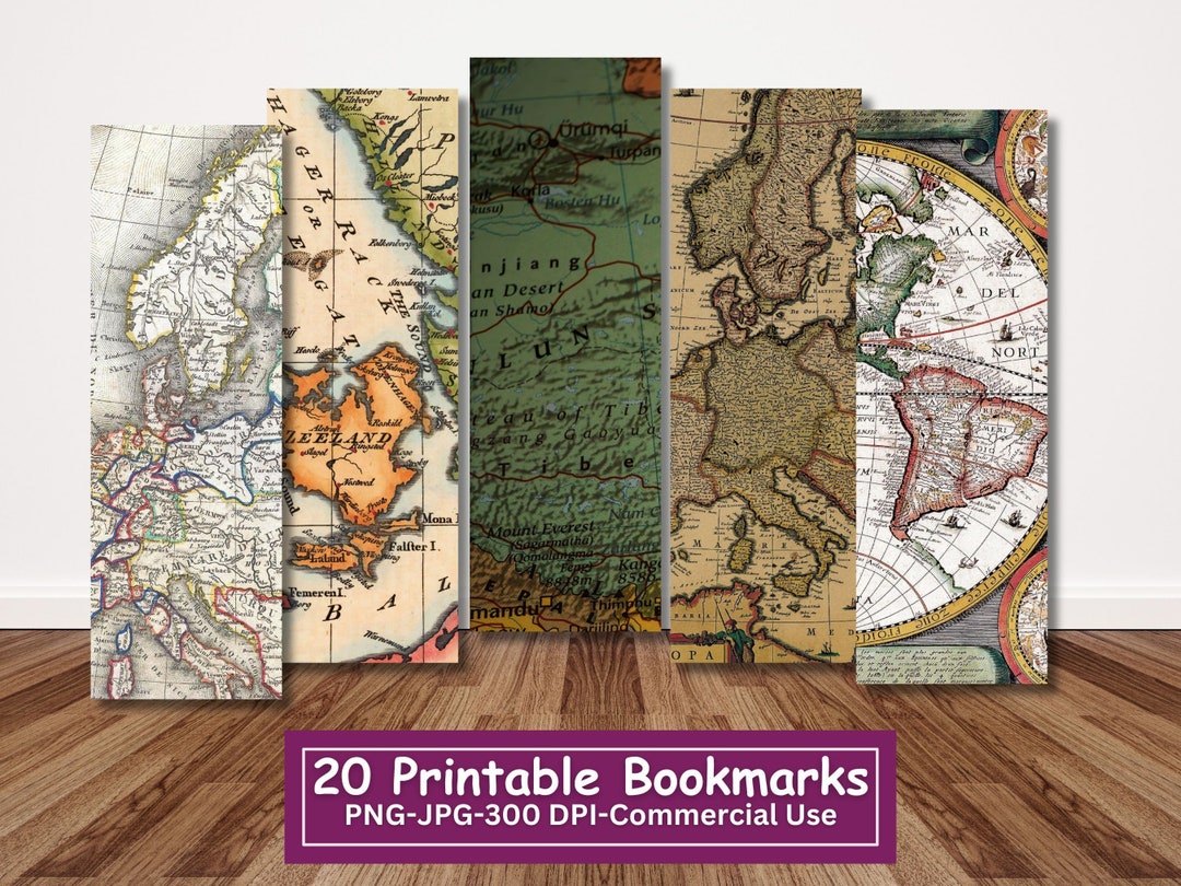 Old Maps Printable Bookmarks Bundle, 20 JPG/PNG Set, Vintage Ephemera ...