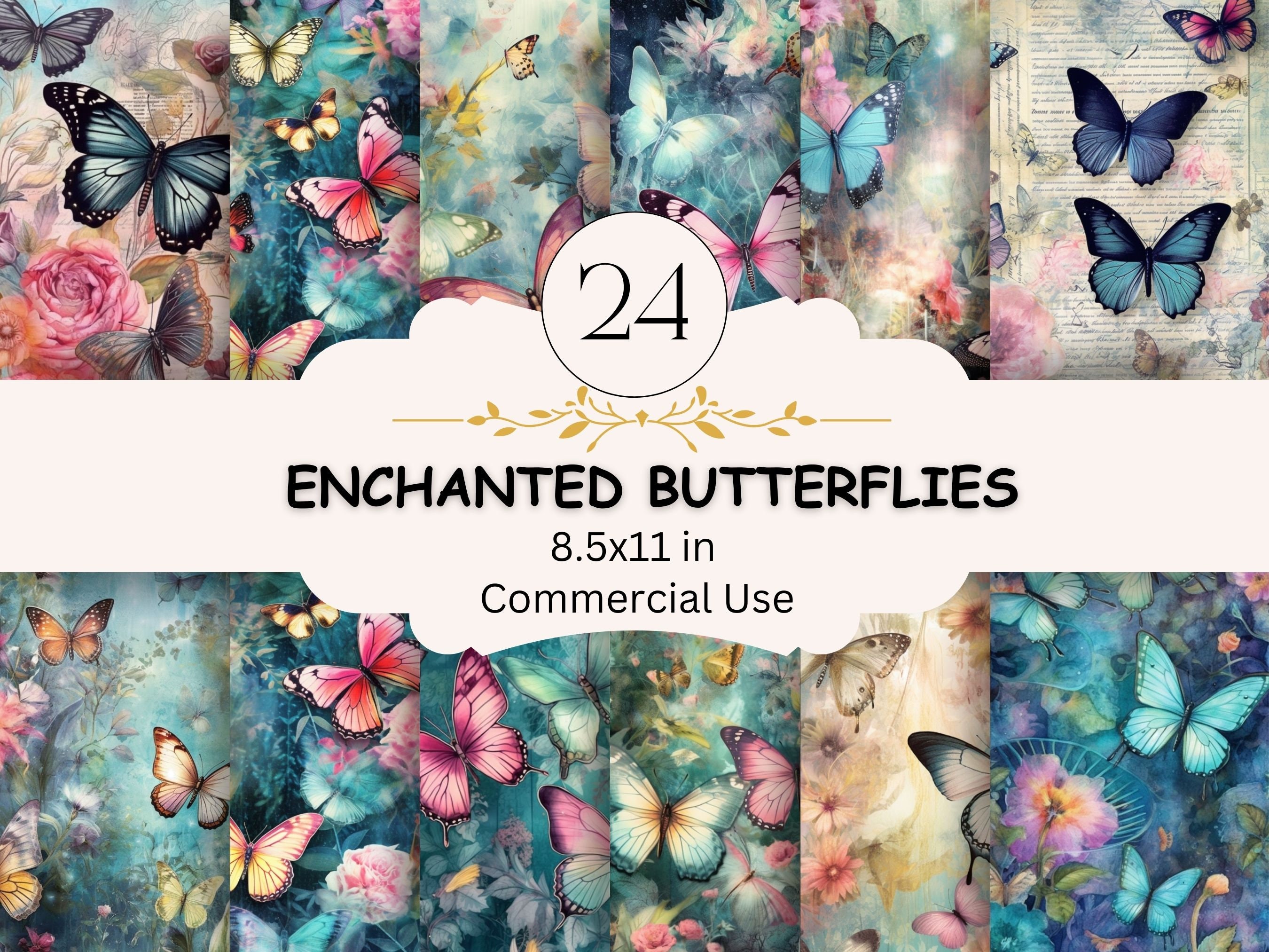 Printable Enchanted Butterfly Digital Paper Bundle Enchanted - Etsy