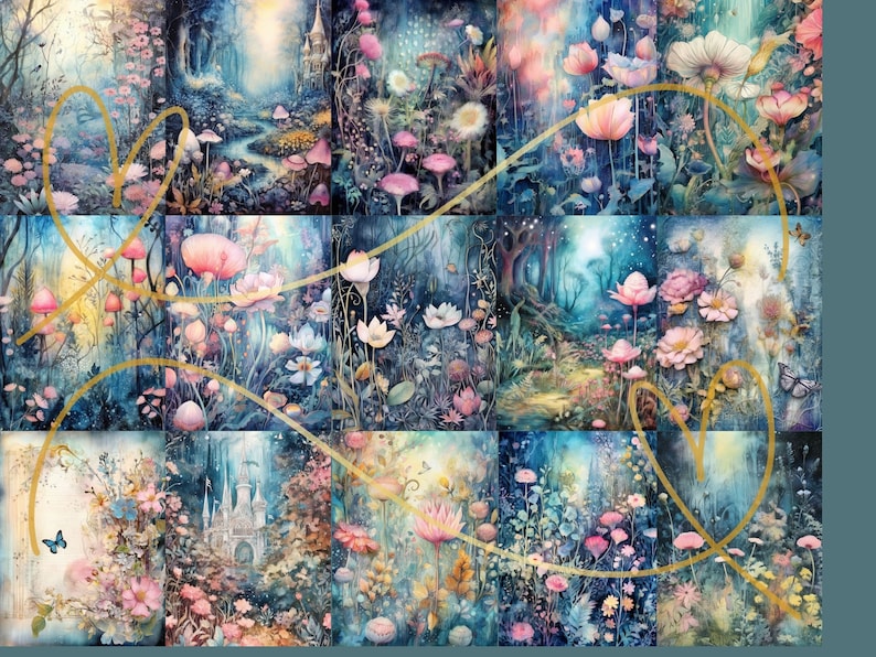 Printable Fantasy Enchanted Forest Flowers Digital Paper - Etsy