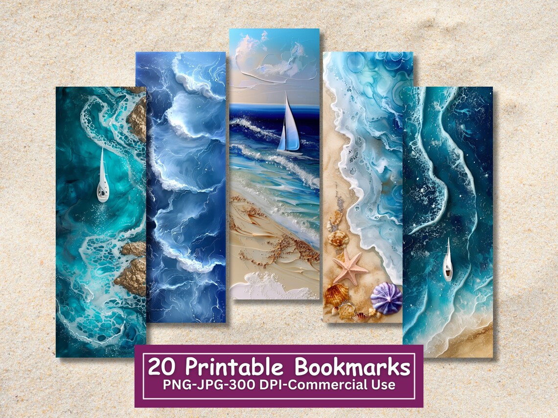 Nautical Bookmarks: Sailboat Ocean Art, Beach Theme (digital Download ...