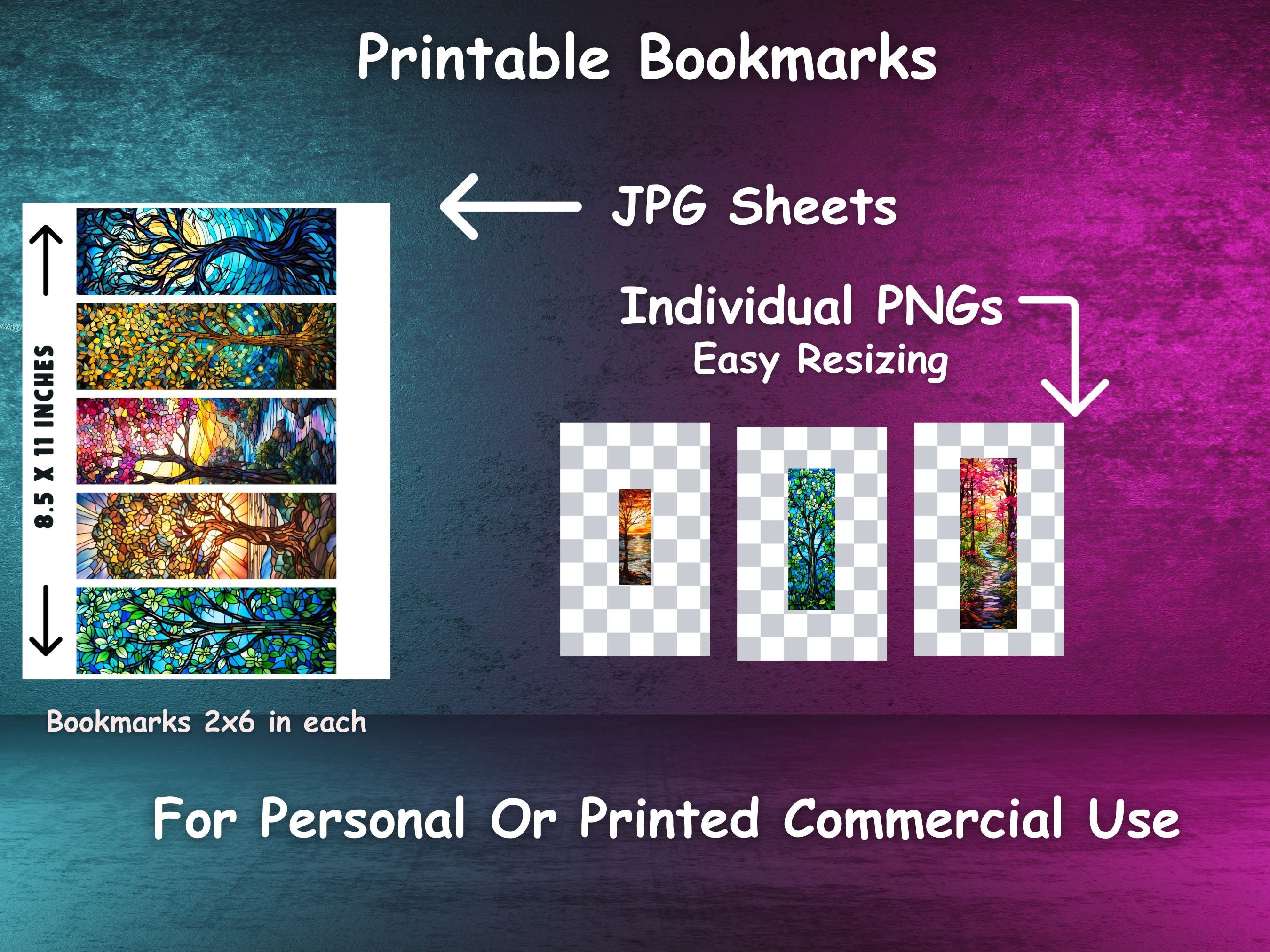 Stained Glass Trees Printable Bookmarks Bundle, Set of 20 PNG/JPG ...