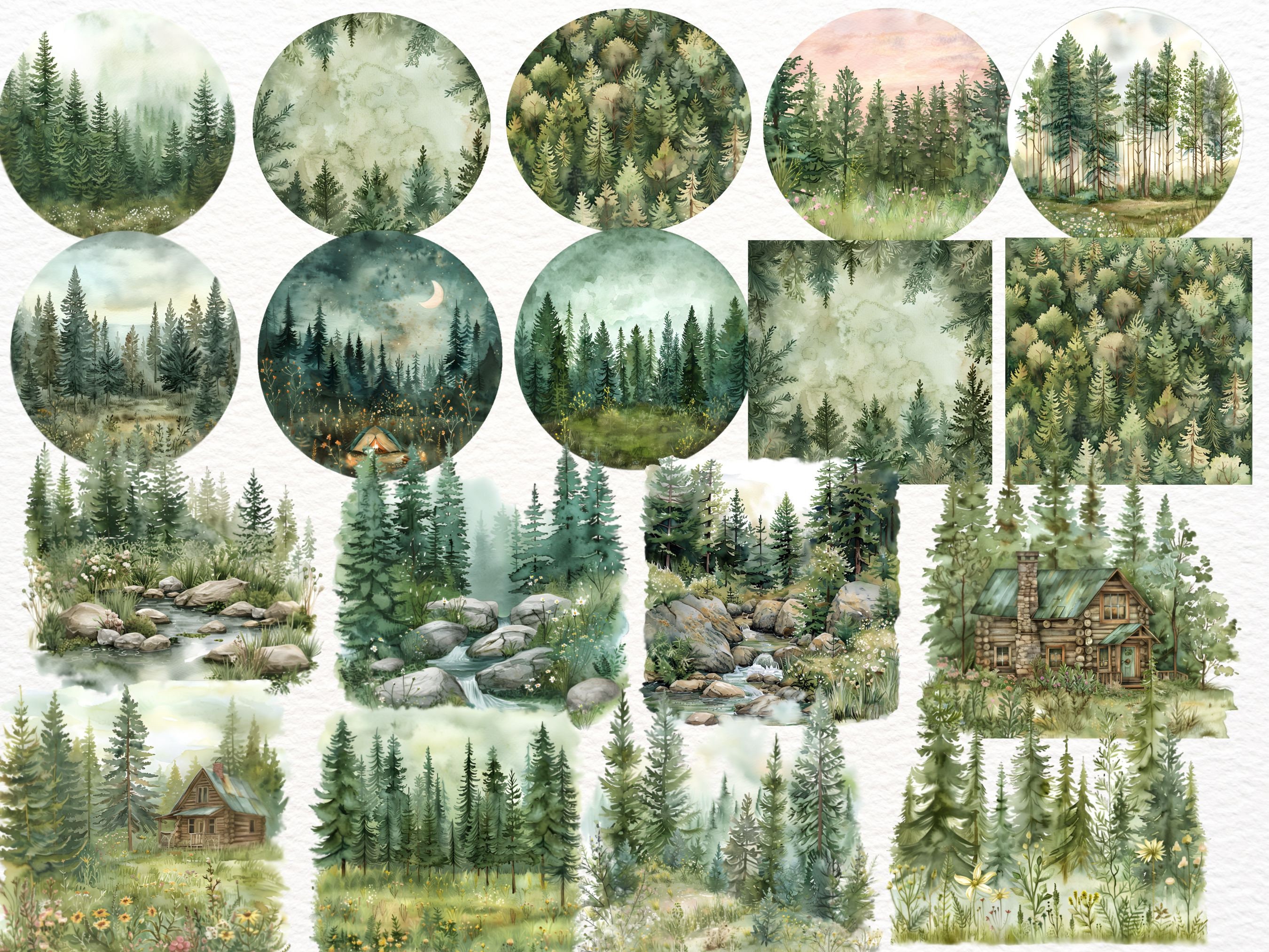 Watercolor Forest Clipart: 38 PNG Trees, Woods (digital Download) - Etsy