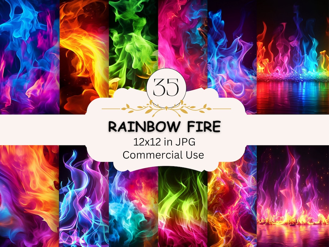 Rainbow Fire Background Textures: Ombre Flame Digital Paper (digital Download) - Etsy