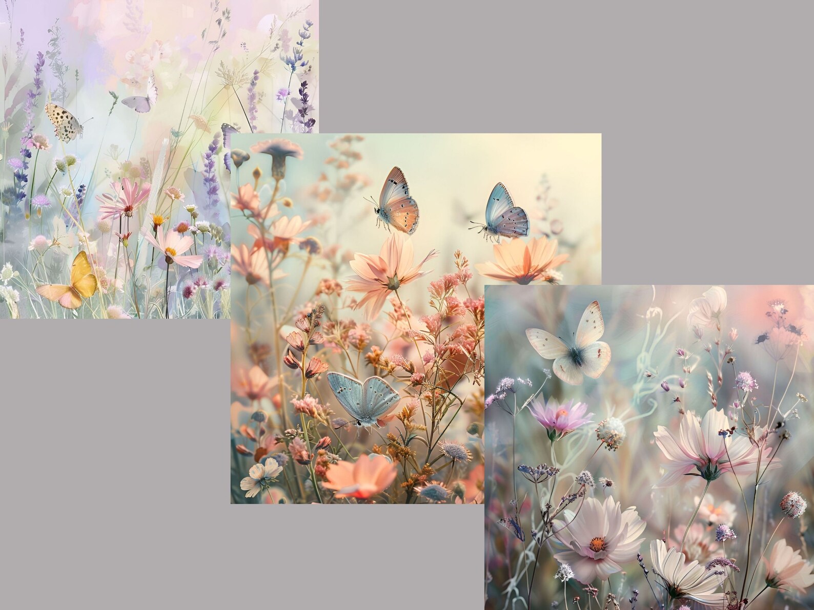 Pastel Butterfly Wildflower Digital Paper: 63 JPG Set (commercial Use ...