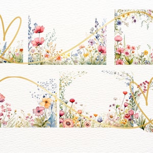 Watercolor Pastel Wildflowers Clipart Borders and Frames Bundle, Set of ...