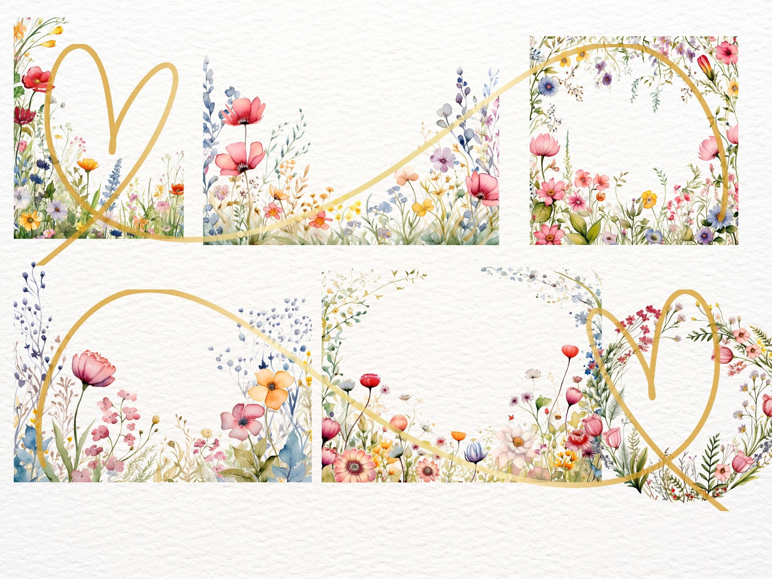 Watercolor Wildflower Clipart: Pastel Borders & Frames (35 Pngs ...