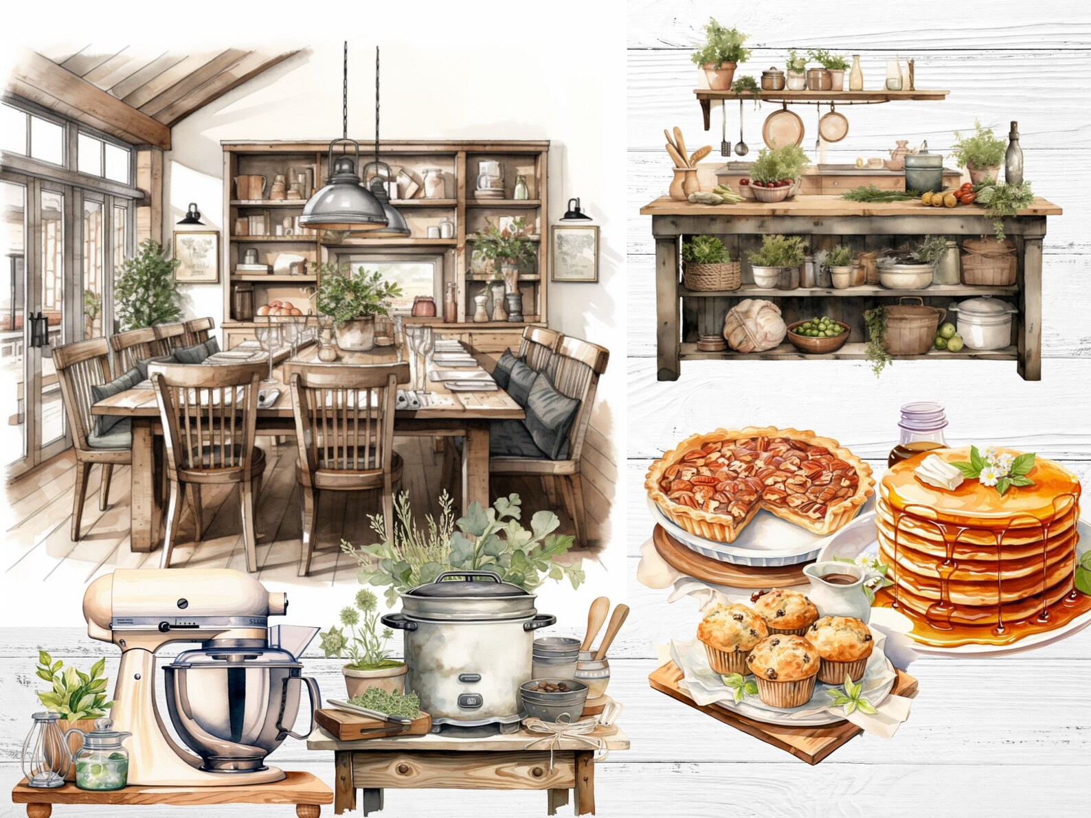 Modern Country Farmhouse Kitchen Clipart Bundle PNG Set of - Etsy