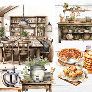 Modern Country Farmhouse Kitchen Clipart Bundle, PNG Set of 50 ...
