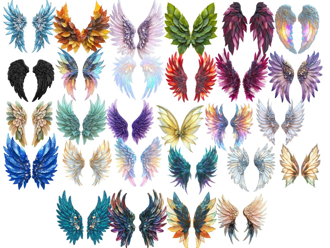Fantasy Wings Clipart: 28 PNG Fairy & Angel Wings (digital Download) - Etsy