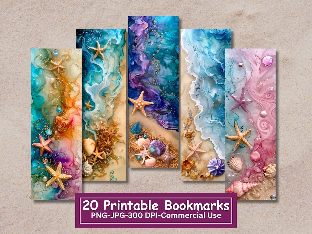 Beach Alcohol Ink Bookmarks: Shells, Starfish, Waves (digital Download ...