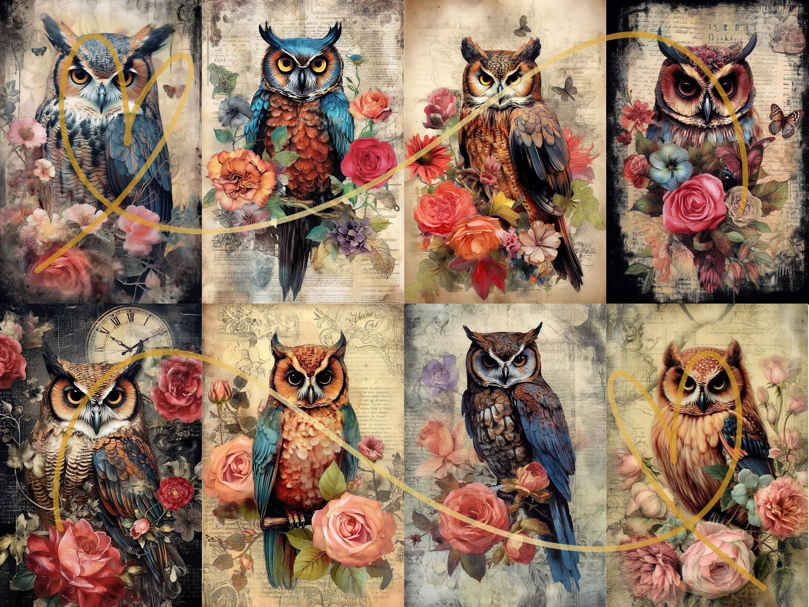 Vintage Collage Owls Paper Bundle Floral Owl Junk Journal - Etsy