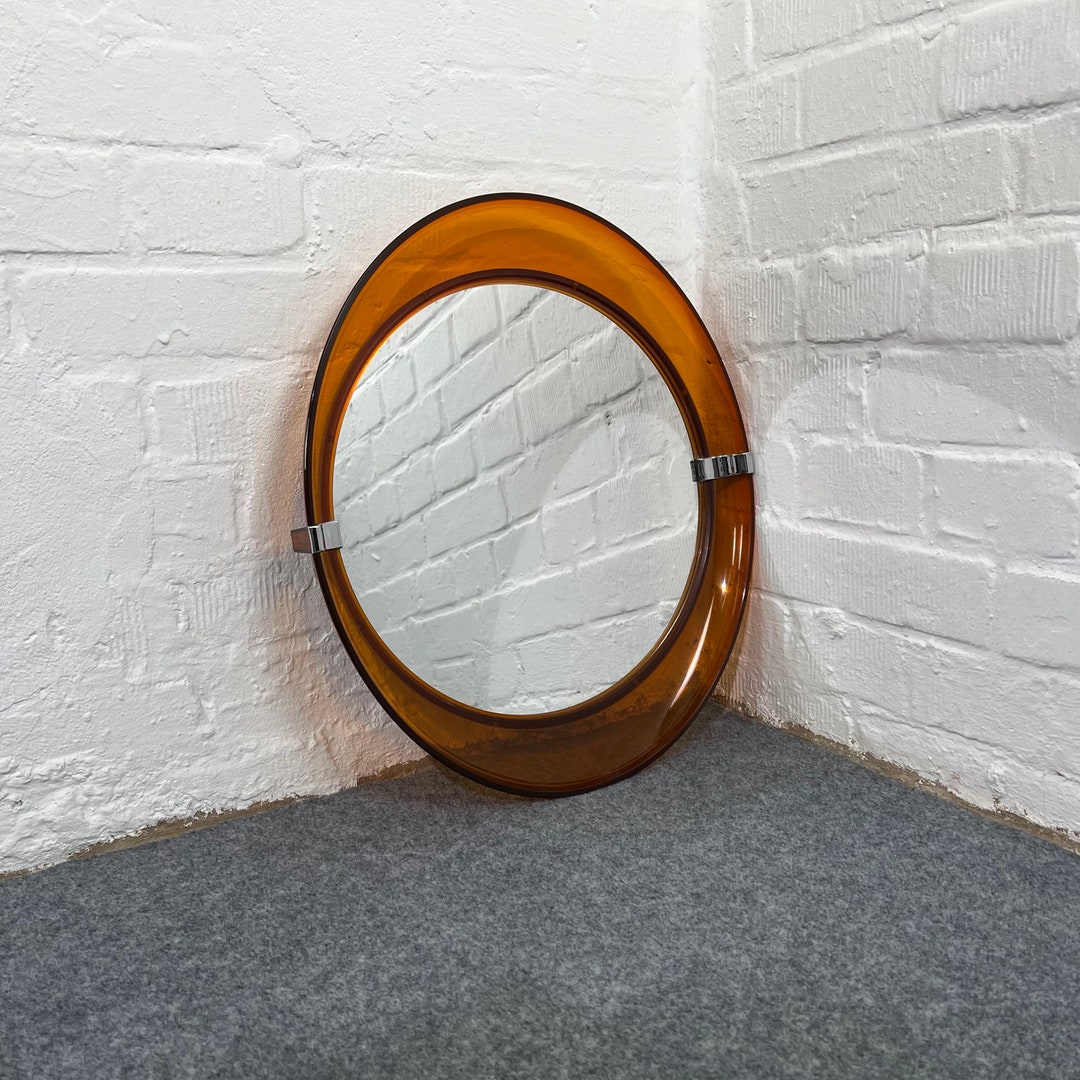 Vintage Mirror Space Age Oval Orange Transparent - Etsy